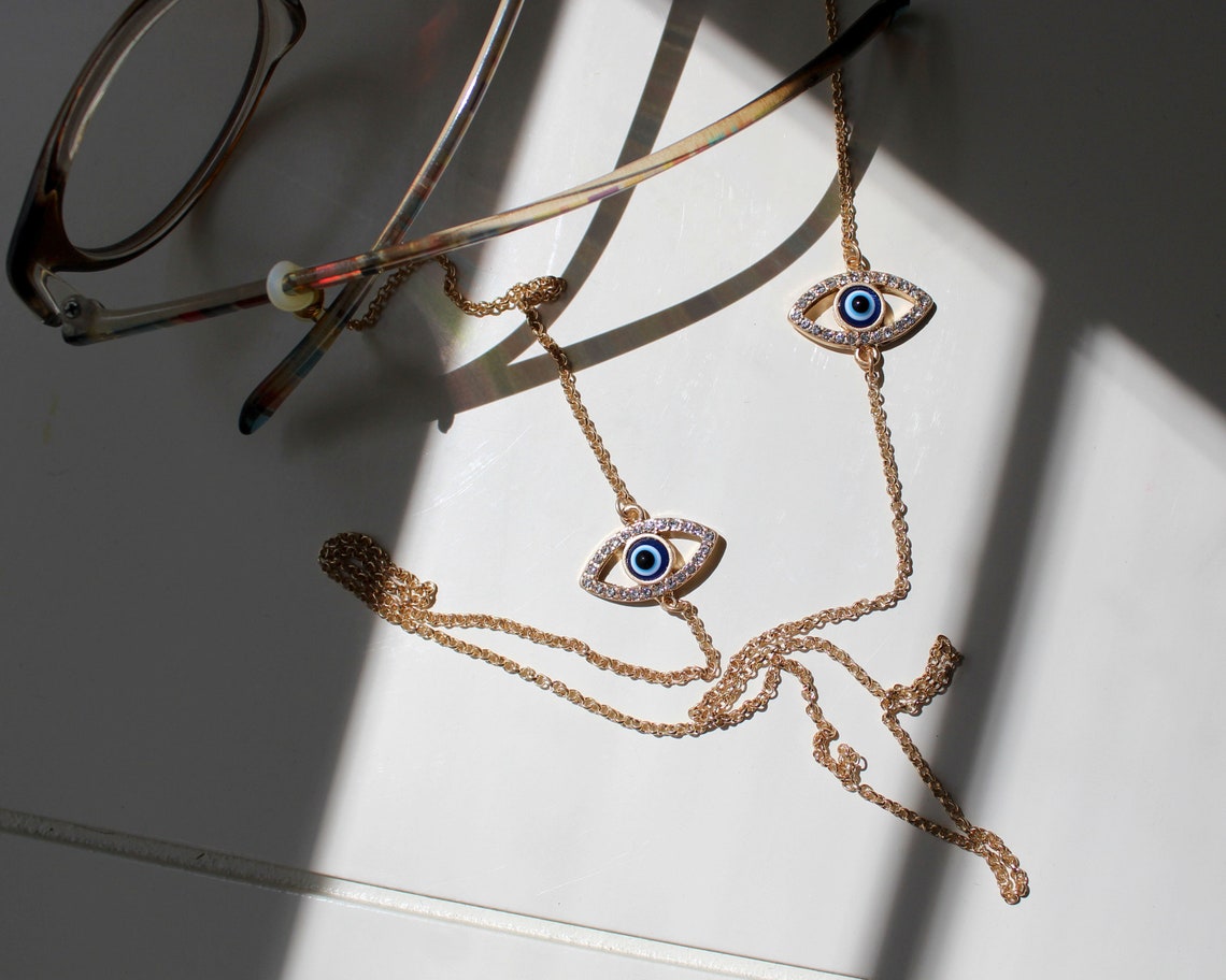 Blue Eyes Rhinestone Ethnic Glassesmask Chain Necklace. Blue - Etsy