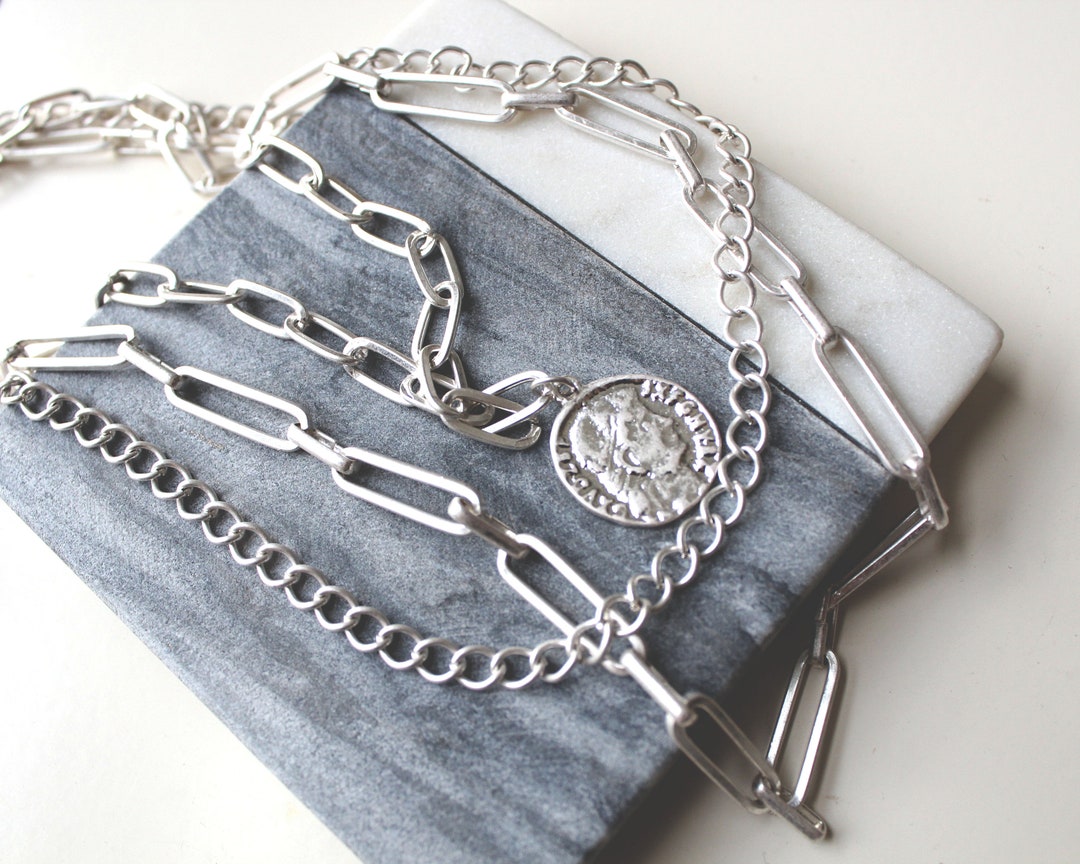 Gold Coin Medallion Pendant Necklace SET, Layered Multi Strand Chain ...