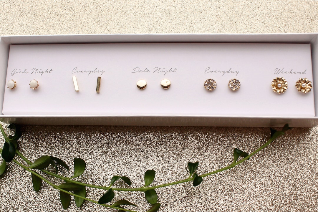 Multi Earring 5pairs/flower Earring Boxed Gift Set/dainty Gold Gemstone ...