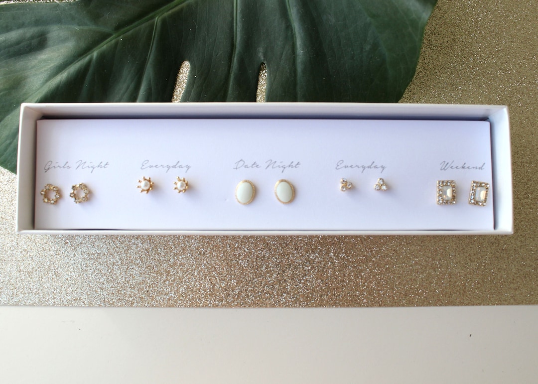 Multi Earring Gift Set 5pairs/party Gemstone Earring Box/dainty Earring ...