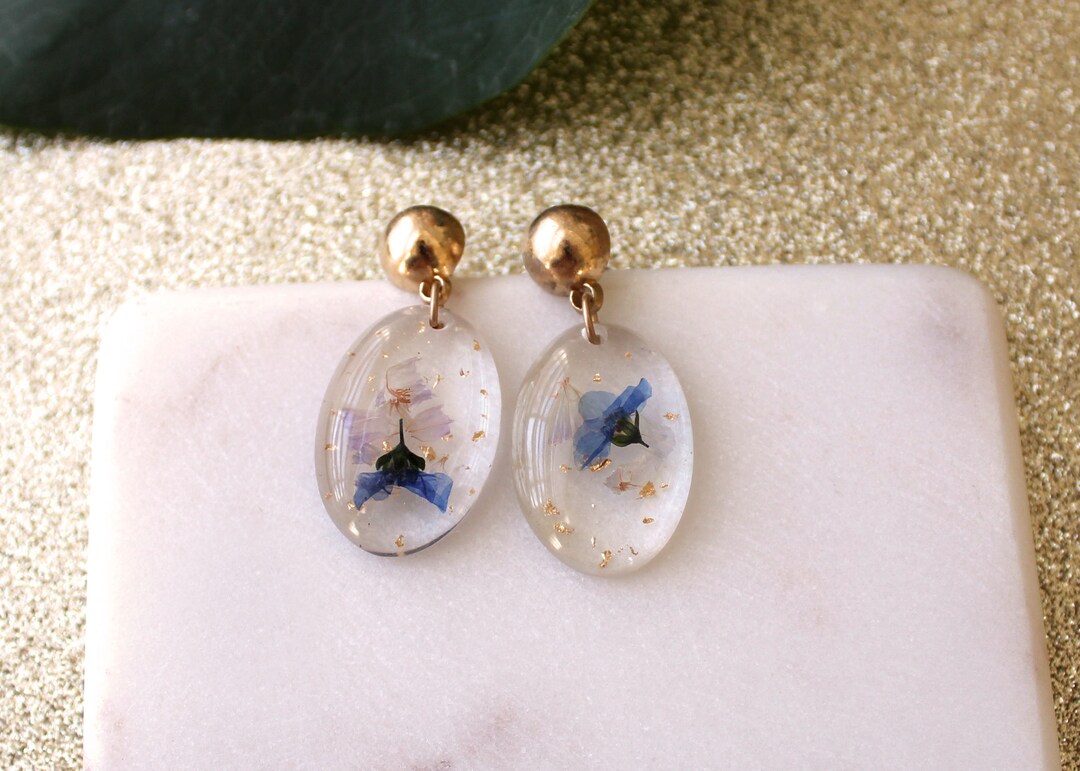 Wild Blue Flower Earring, Dry Flower Drop Earring. Dried Natural Flower ...