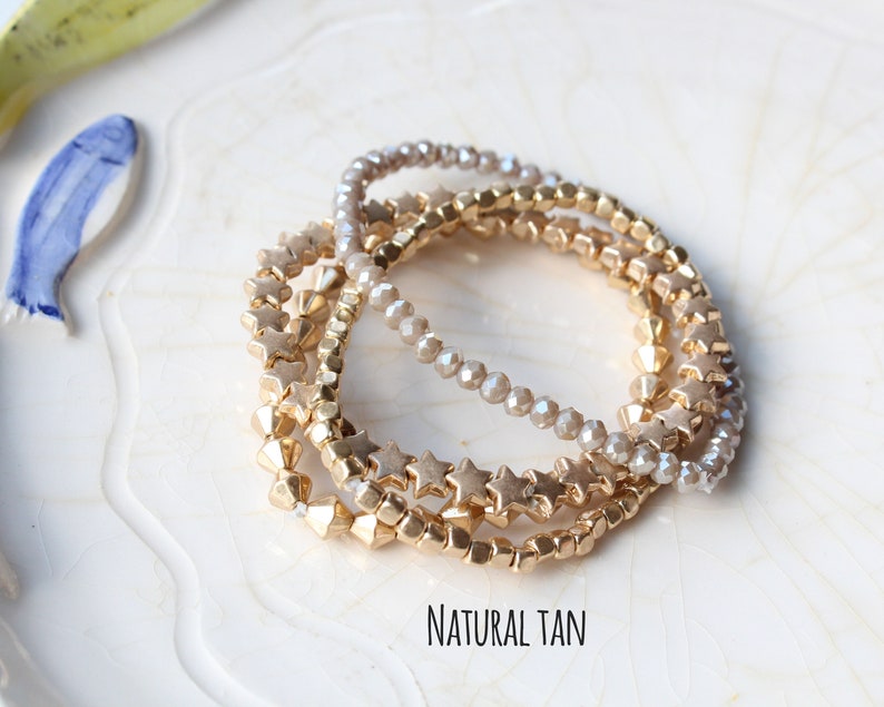 Set of 4 Gold Star Beaded Bracelet. Gold Beaded Bracelet Set. | Etsy