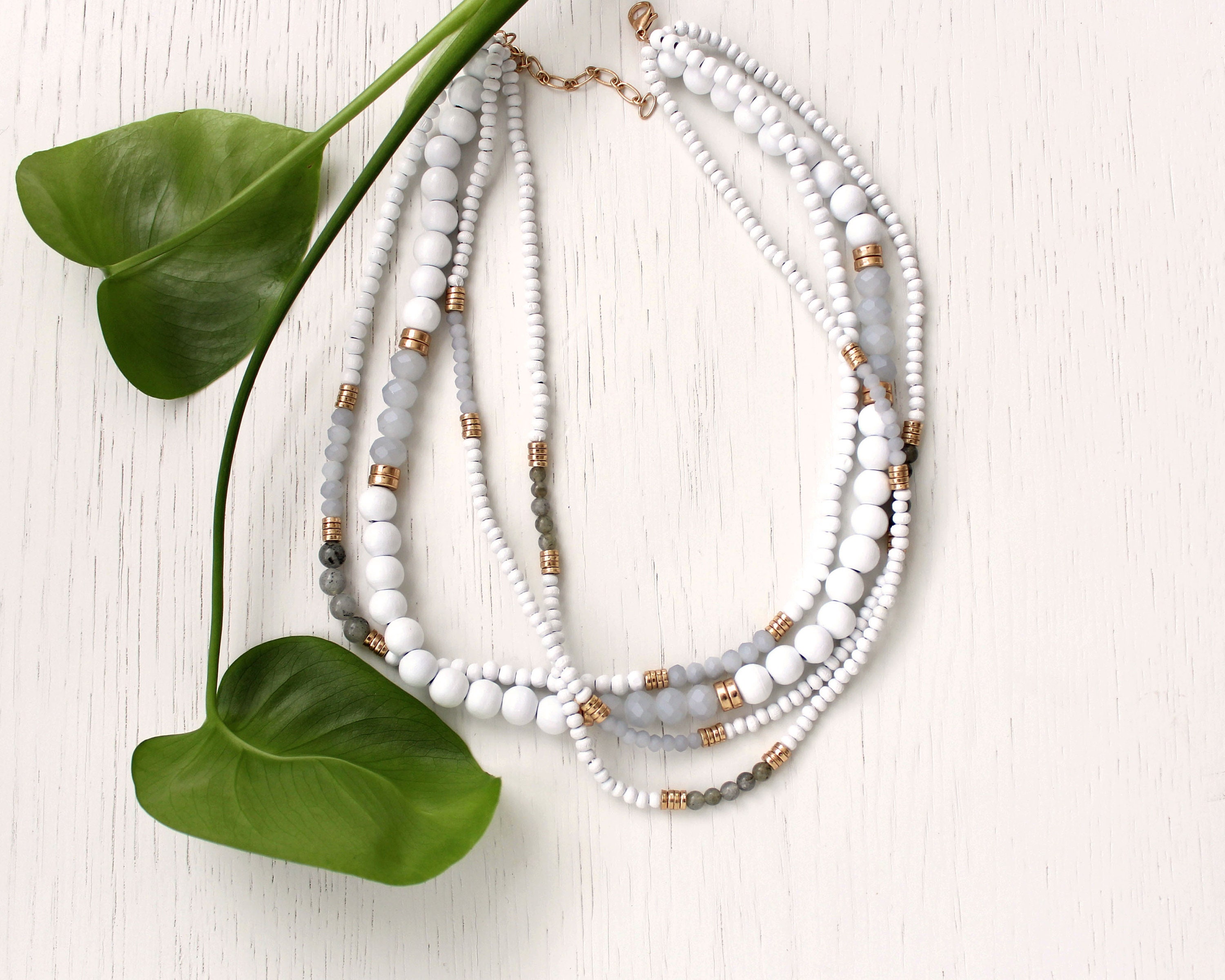 4strand layering multi natural beads necklace. natural | Etsy