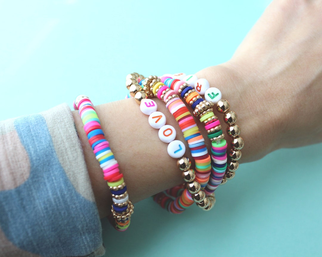 Set of 3 Multi Beaded Layering Stackable Bracelet. Polymer Rubber ...