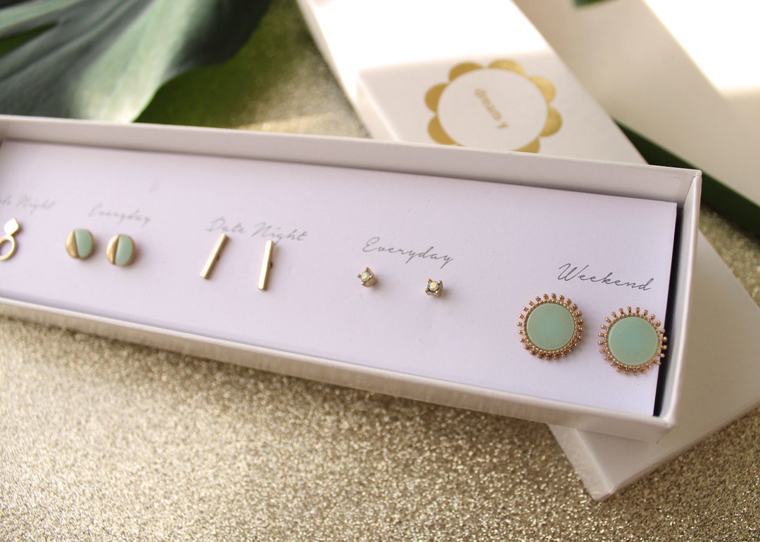 Multi Earring 5pairs/earring Boxed Gift Set/dainty Gold Gemstone ...