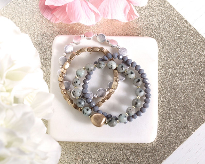4strand Layering Stackable Crystal Natural Stone Beaded Bracelet Set ...