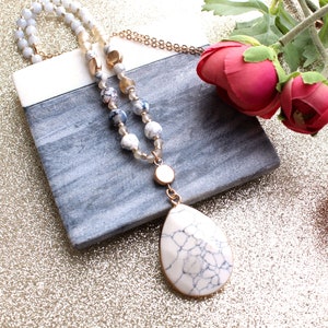 Long Necklace Natural Gemstone Pendant Necklace/long Layering Gemstone ...