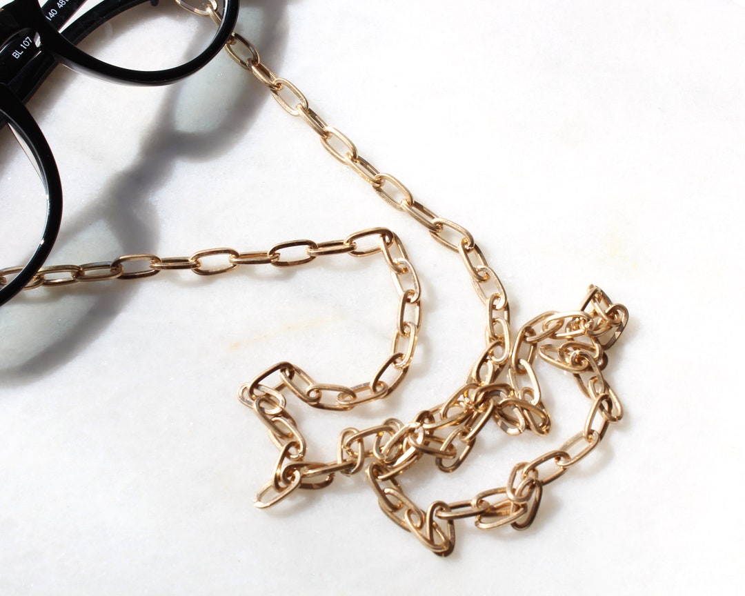 Gold Paperclip Glasses Chain. Simple Link Mask Chain. Gold Sunglasses ...