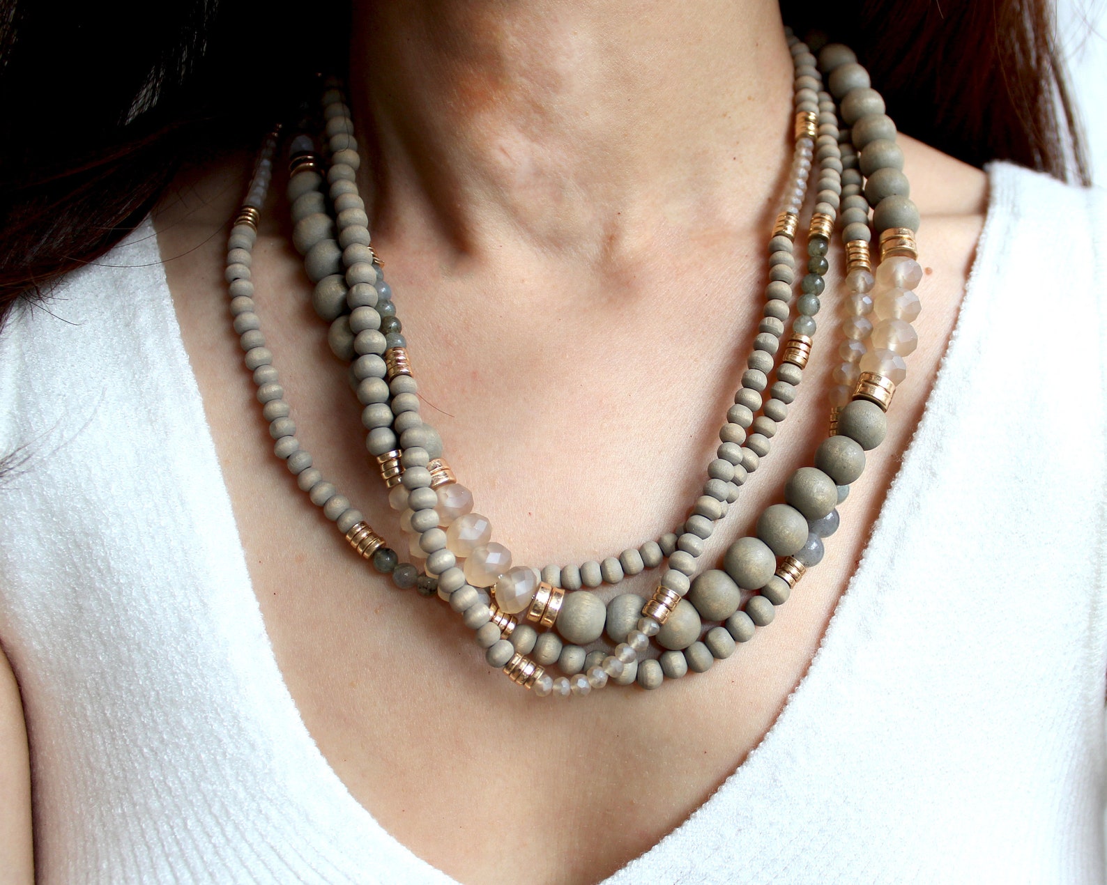 4strand Layering Multi Natural Beads Necklace. Natural | Etsy