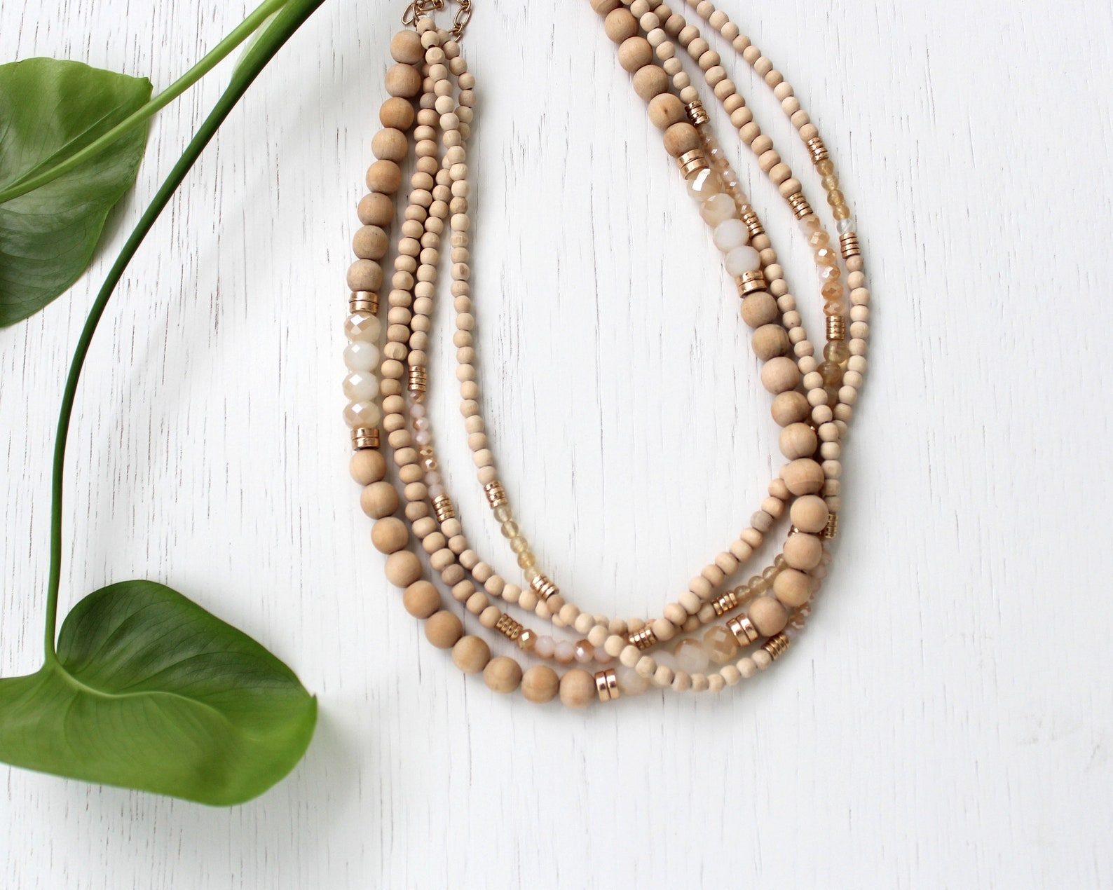 4strand Layering Multi Natural Beads Necklace. Natural | Etsy