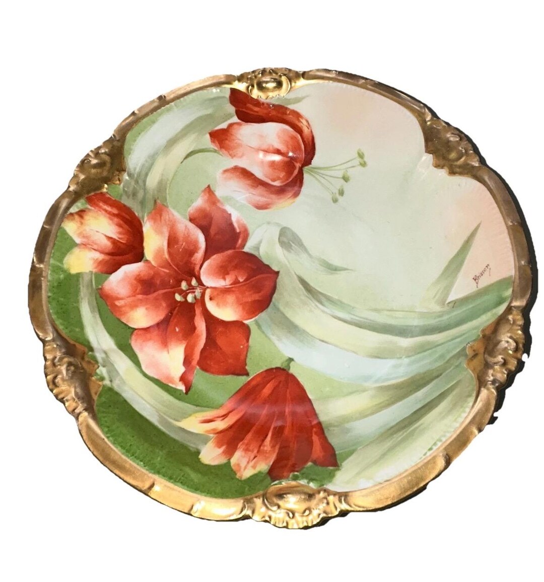 CORONET Antique French Limoges Artist Signed Bowl Tiger Lilly Floral ...