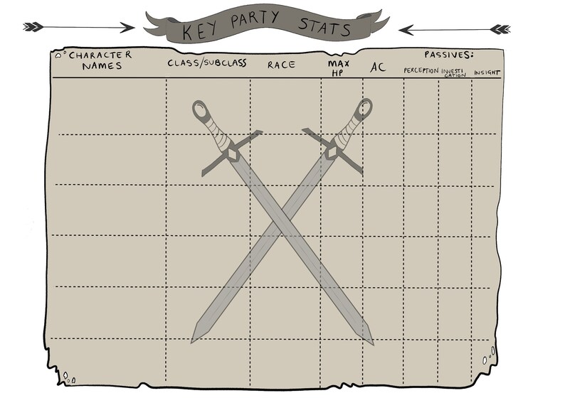 Printable DM Character Stats Tool for Dnd Party Tracker Downloadable ...