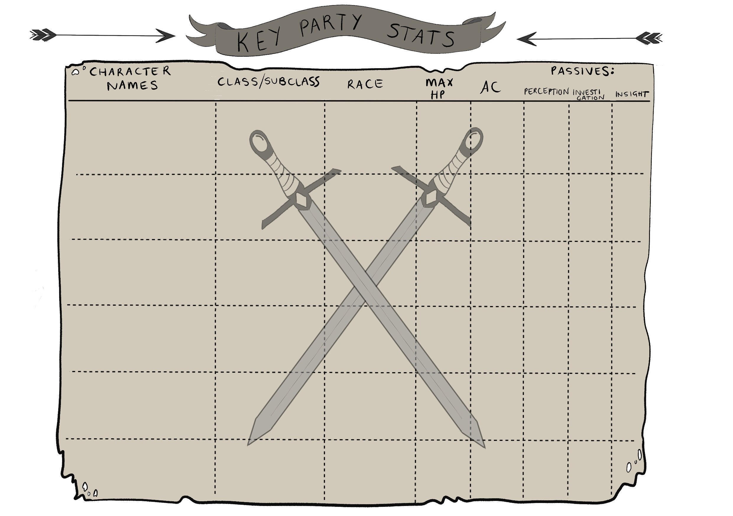 Printable DM Character Stats Tool for Dnd Party Tracker Downloadable ...