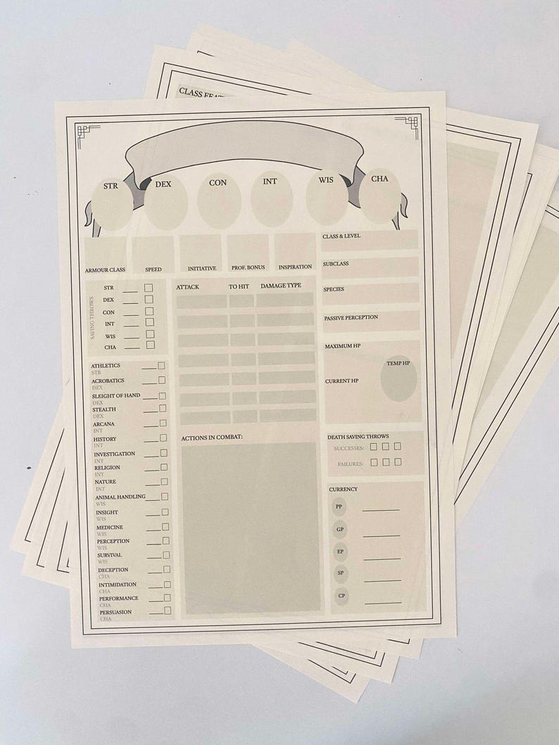 Dnd Character Sheet Printable and Fillable – 6 Page Cream Design Custom Dungeons & Dragons PDF ...