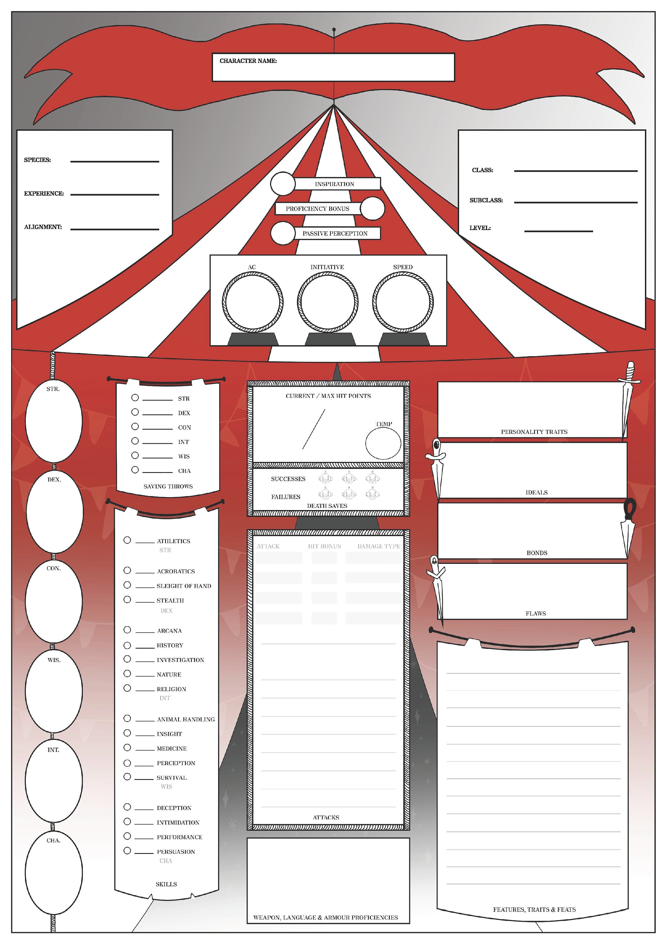 Dungeons and Dragons Printable Circus Character Sheet for Dnd Character ...