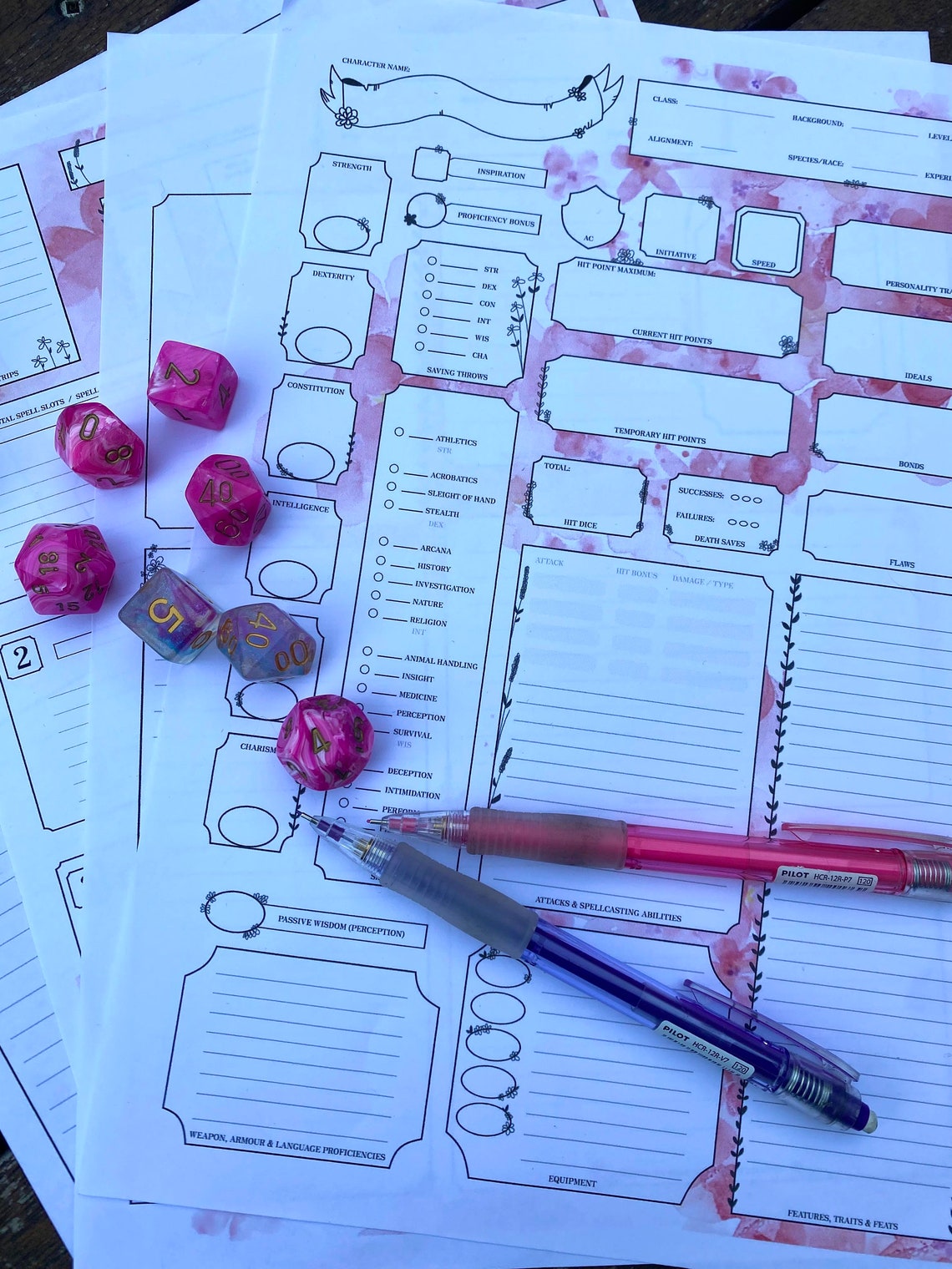 Dungeons and Dragons Character Sheet for Dnd Printable Flower Theme ...