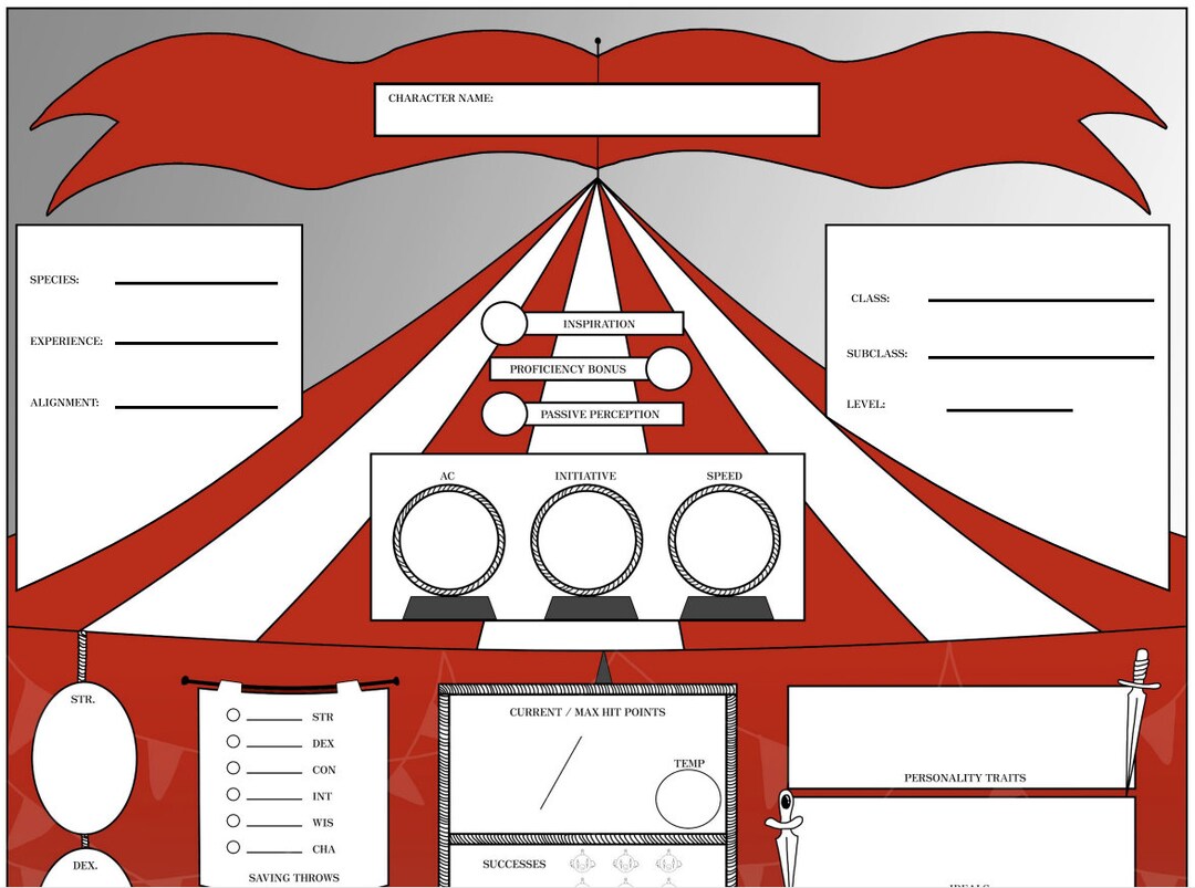 Printable Circus Character Sheet for Dnd, Character Tracker for Players ...