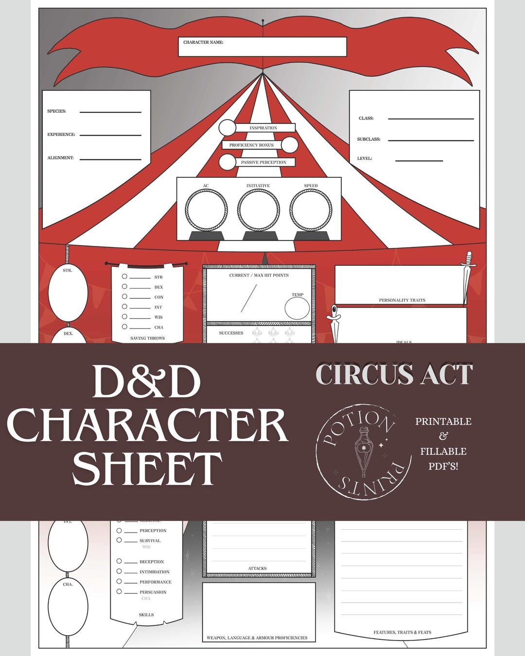 Dungeons and Dragons Printable Circus Character Sheet for Dnd Character ...