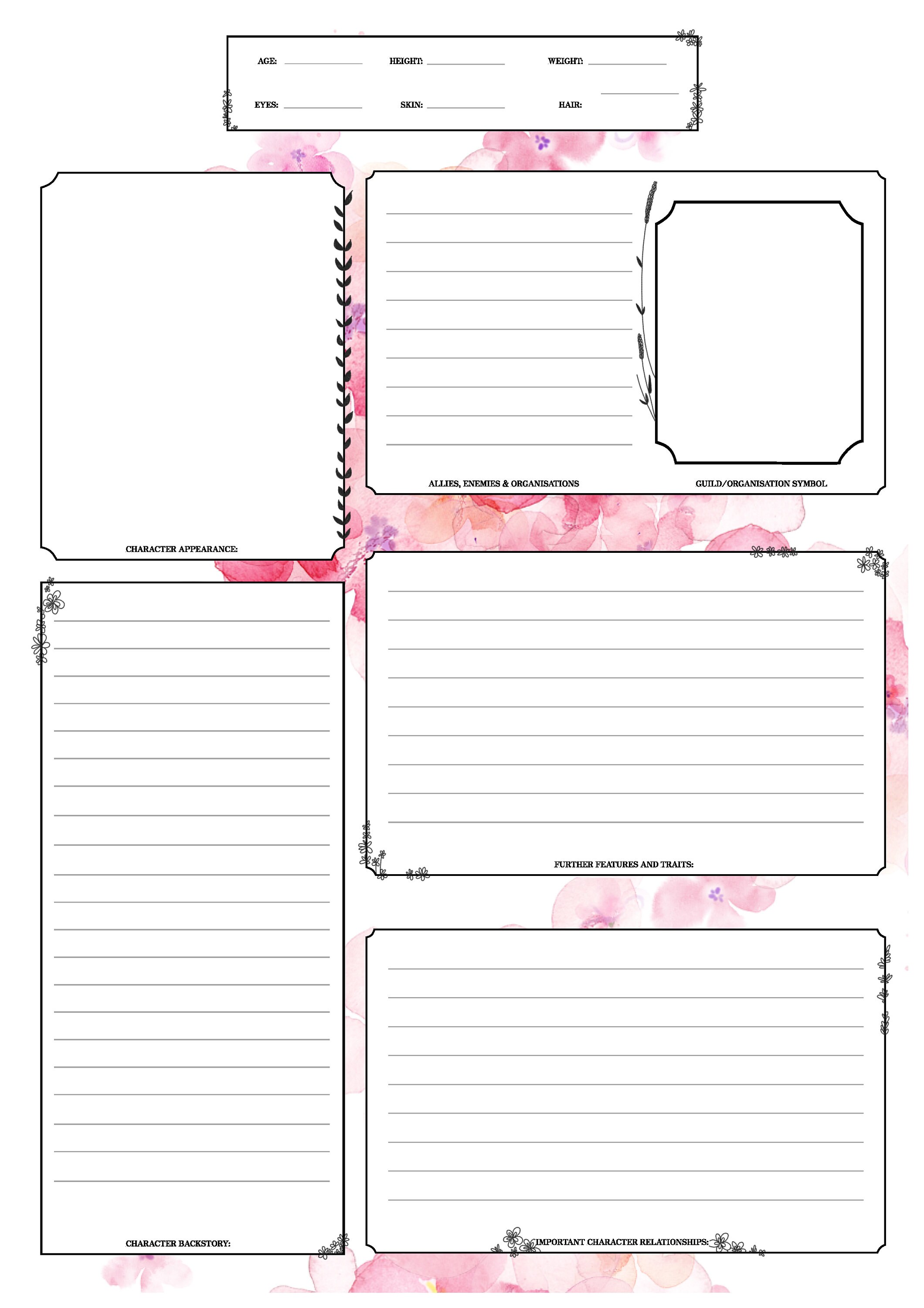 Printable Flower Character Sheet for Dnd, Character Sheet for Players ...