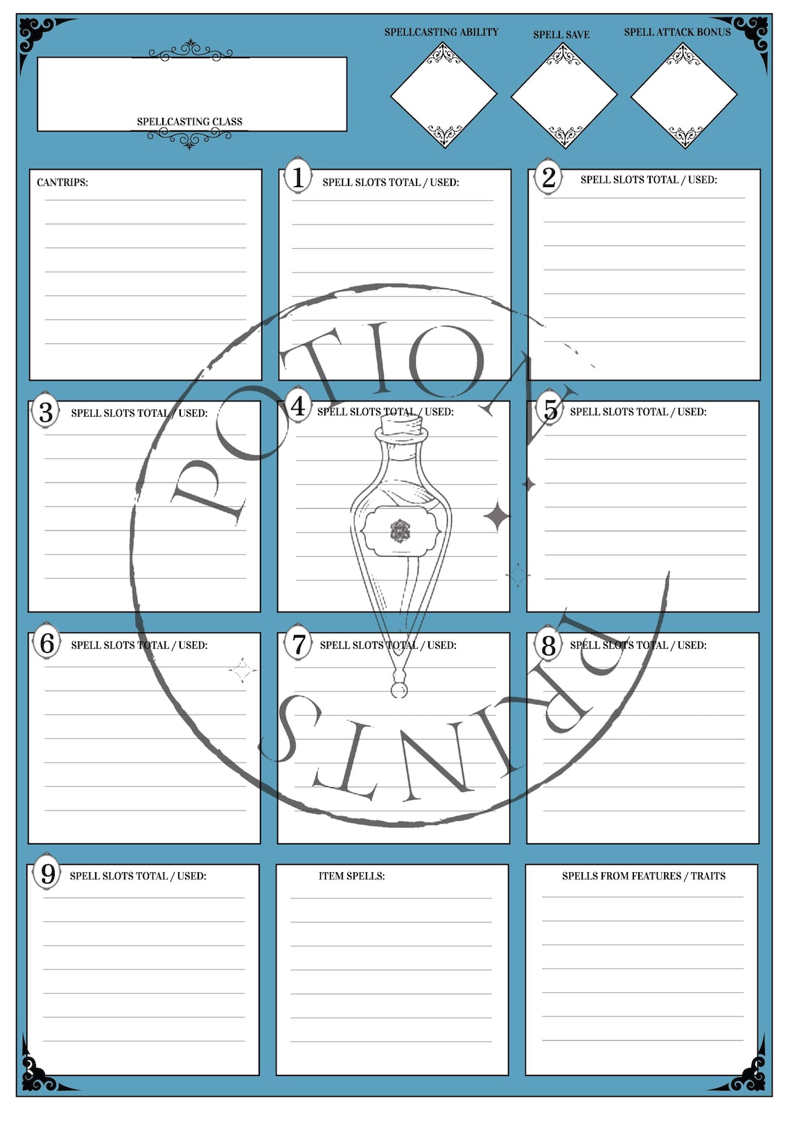 Dungeons and Dragons Character Sheet Printable Dnd5e Custom Design ...