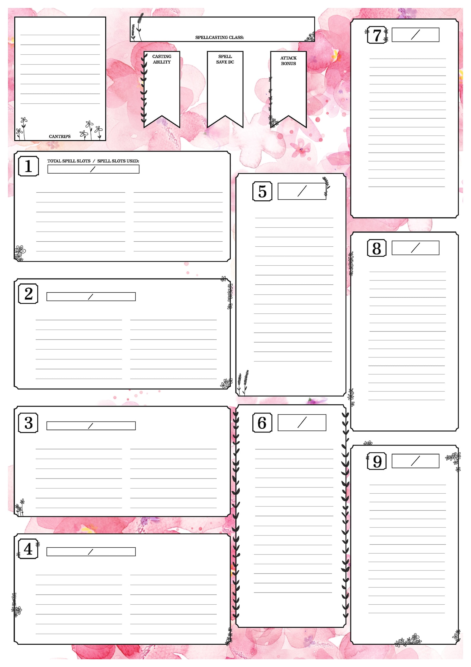 Printable Flower Character Sheet for Dnd, Character Sheet for Players ...