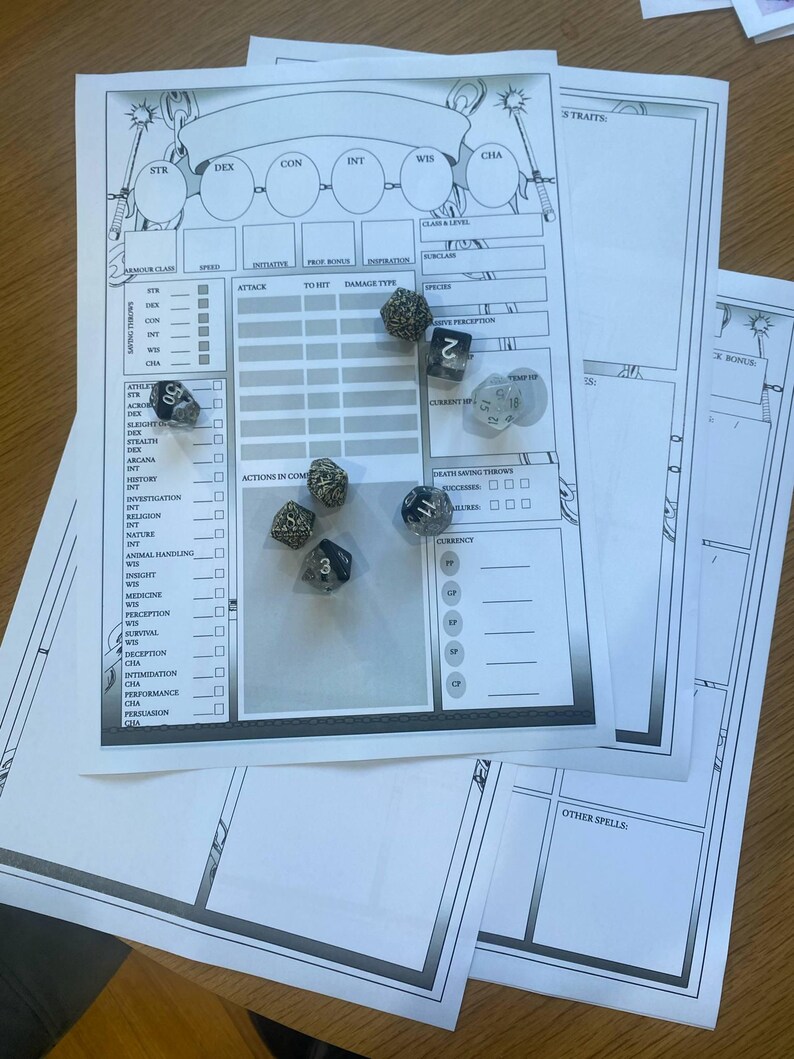 Monochrome Dnd Character Sheet Printable – Black Chains Themed Dungeons and Dragons Sheet for ...