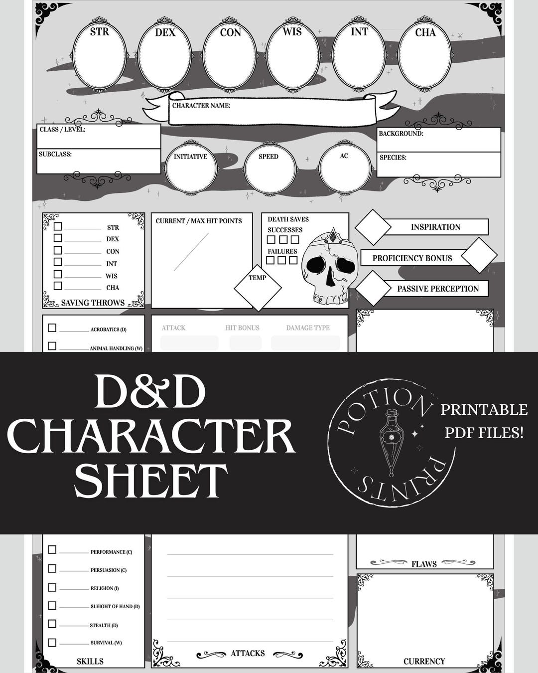 Dungeons and Dragons Character Sheet Printable Dnd5e Custom Design ...