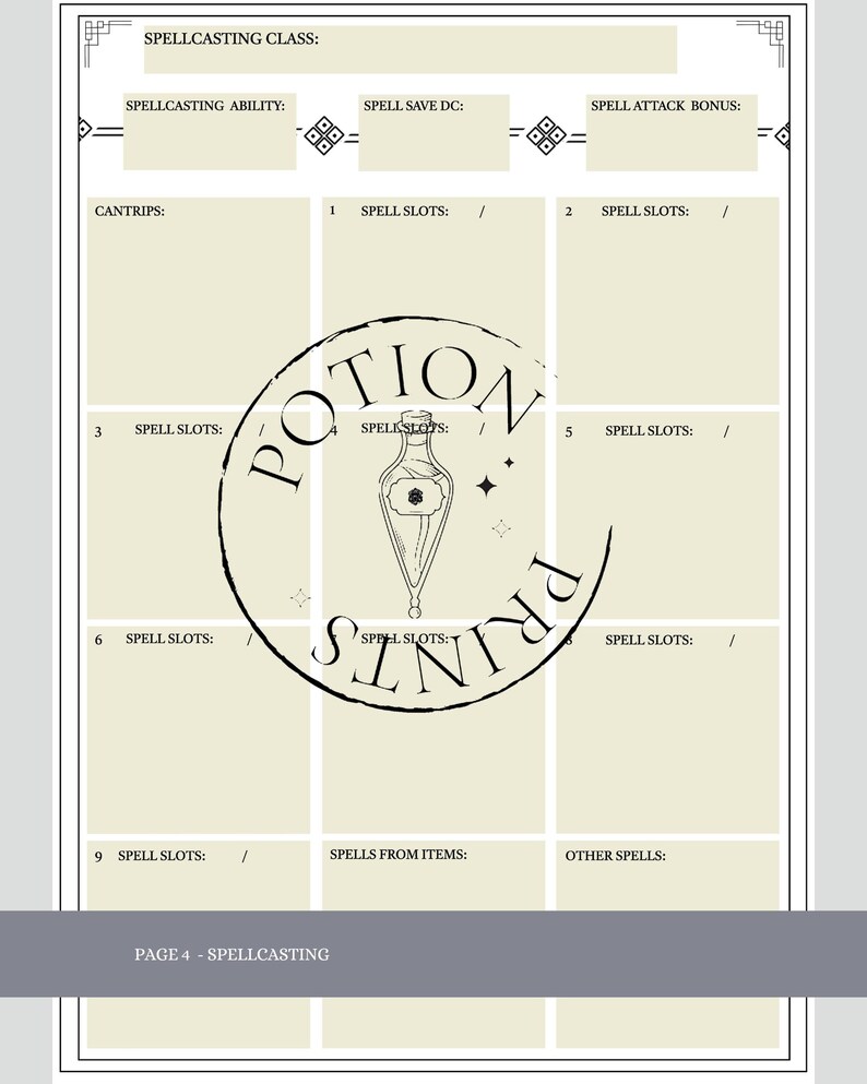 Dnd Character Sheet Printable and Fillable – 6 Page Cream Design Custom ...