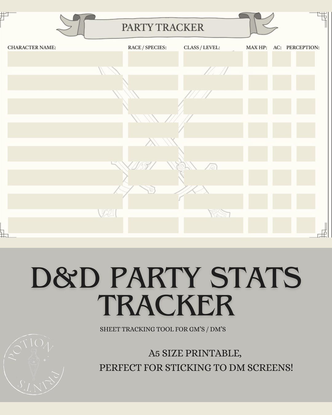 DM Party Tracker – Printable Dnd Character Stats Sheet | Dungeon Master ...
