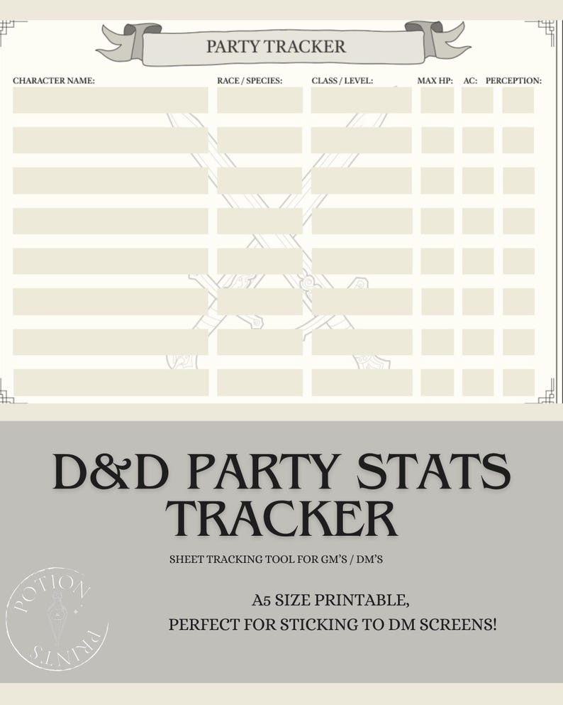 DM Party Tracker – Printable Dnd Character Stats Sheet | Dungeon Master ...