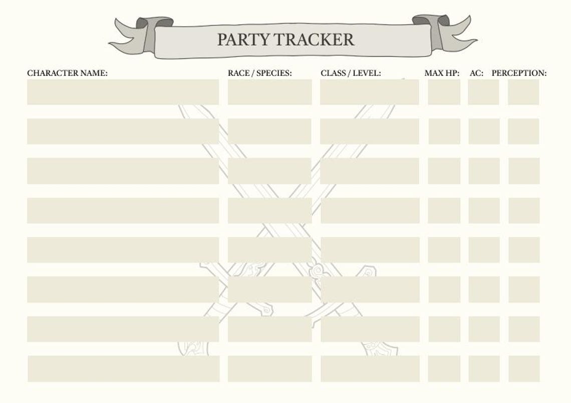 DM Party Tracker – Printable Dnd Character Stats Sheet | Dungeon Master ...