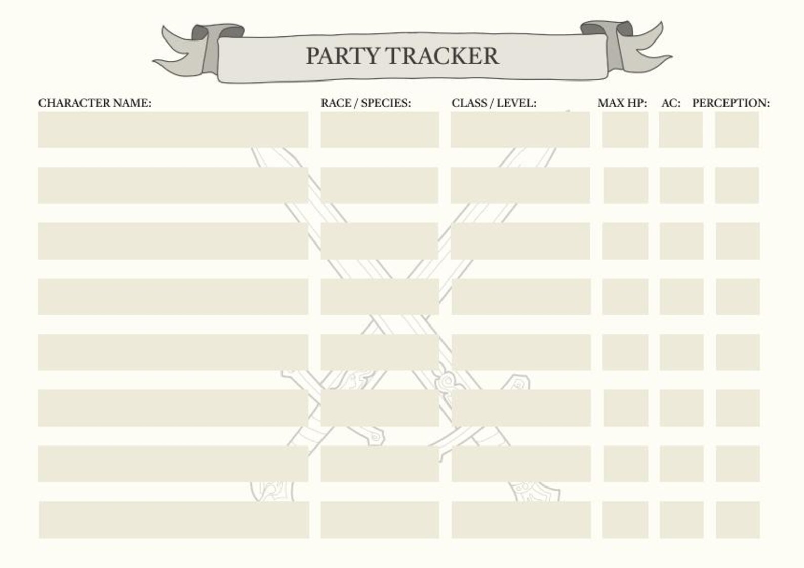 DM Party Tracker – Printable Dnd Character Stats Sheet | Dungeon Master ...