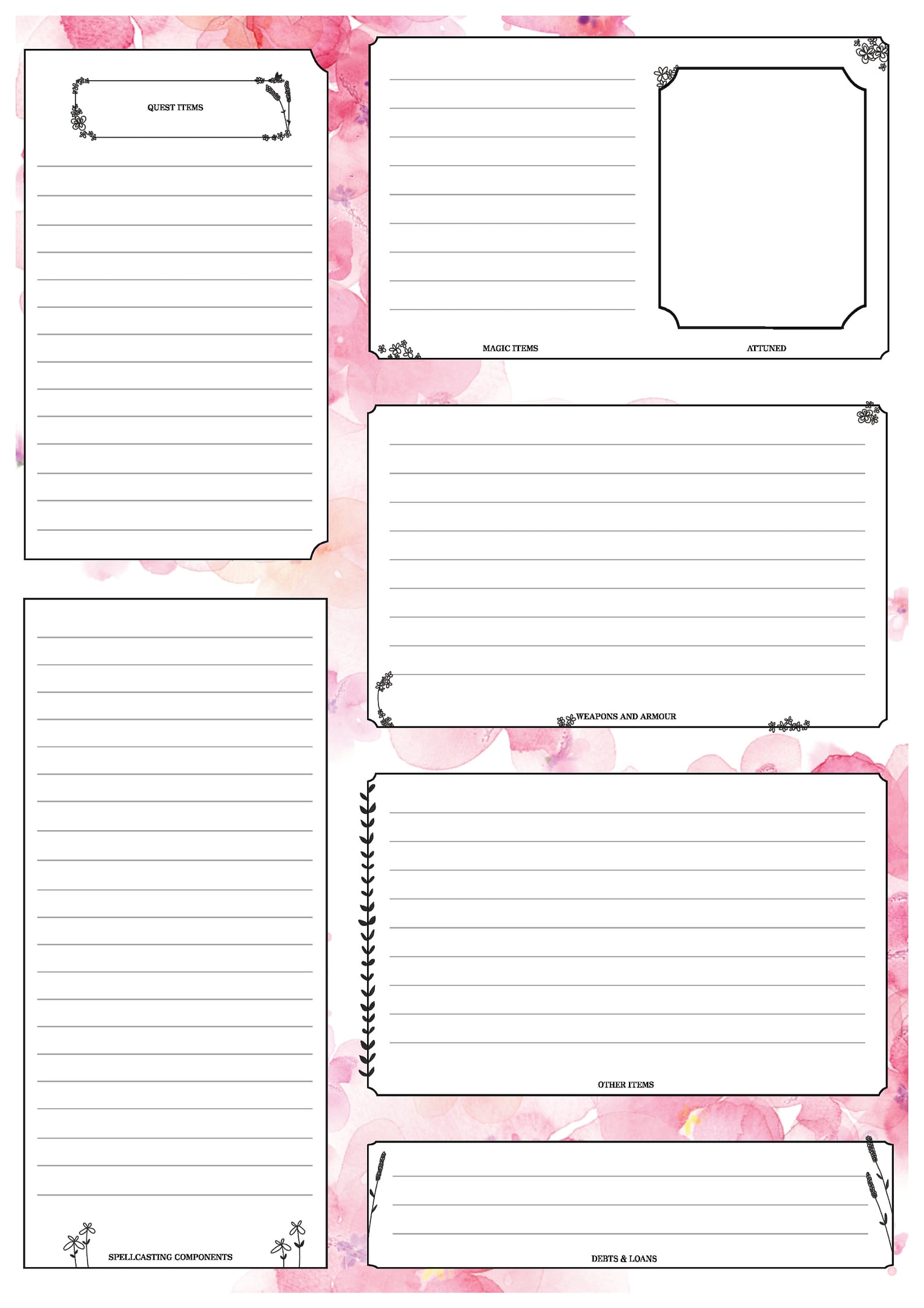 Printable Flower Character Sheet for Dnd, Character Sheet for Players ...