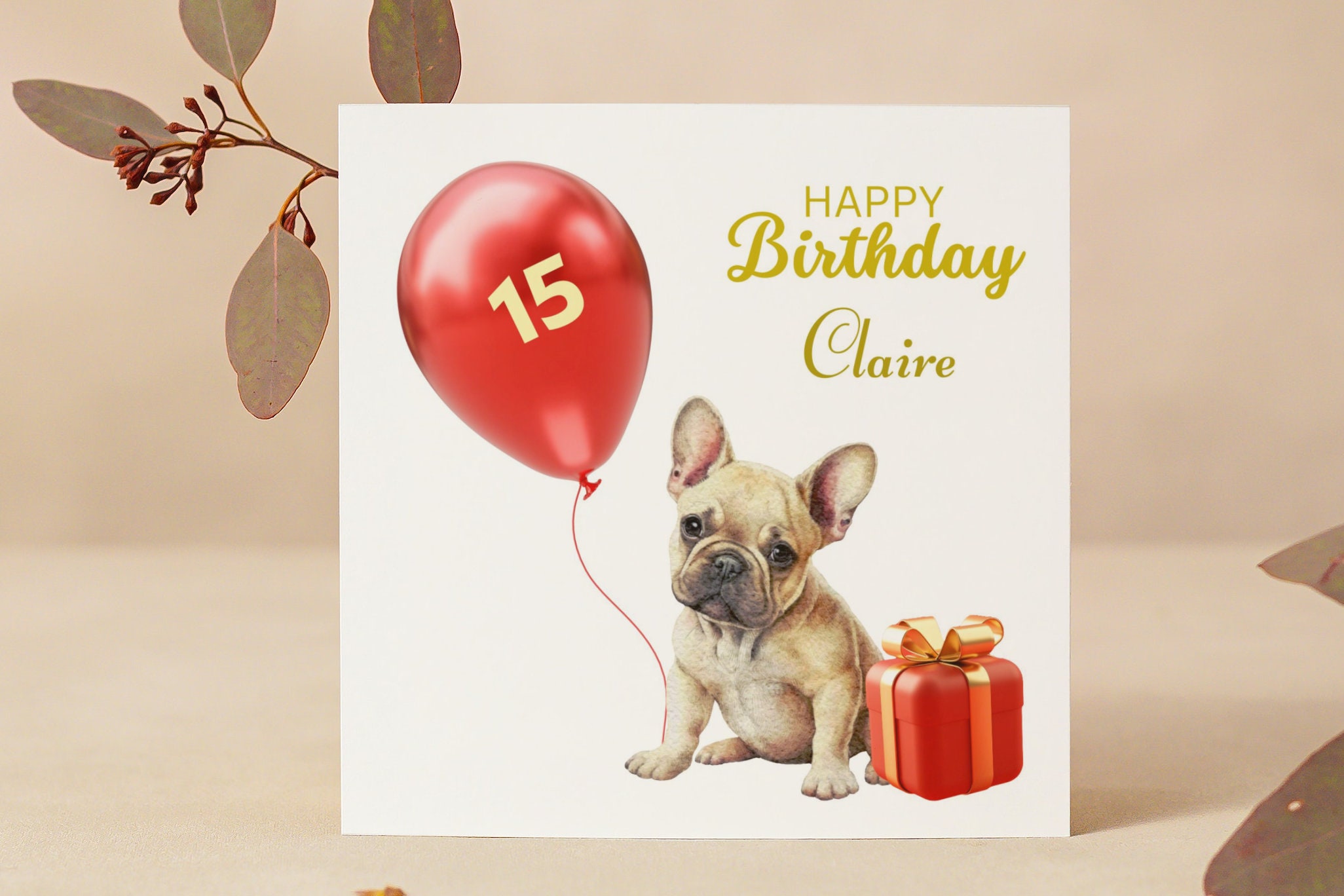Birthday Card Personalised/puppy Frenchie/french Bulldog/any Name/any ...
