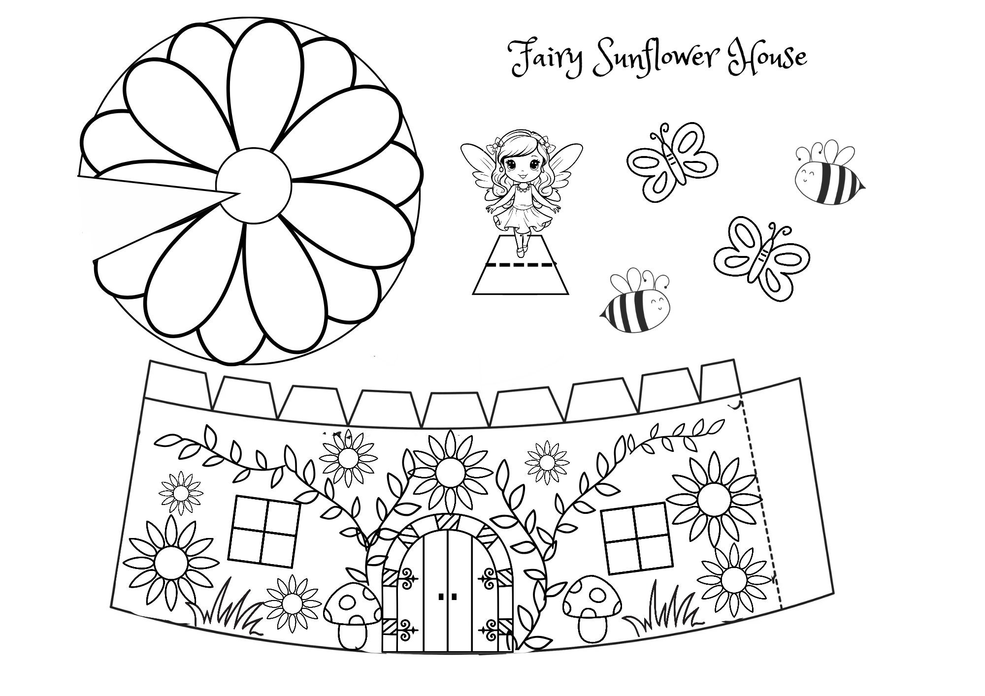 Printable Fairy House Template: Sunflower & Mushroom House (PDF ...