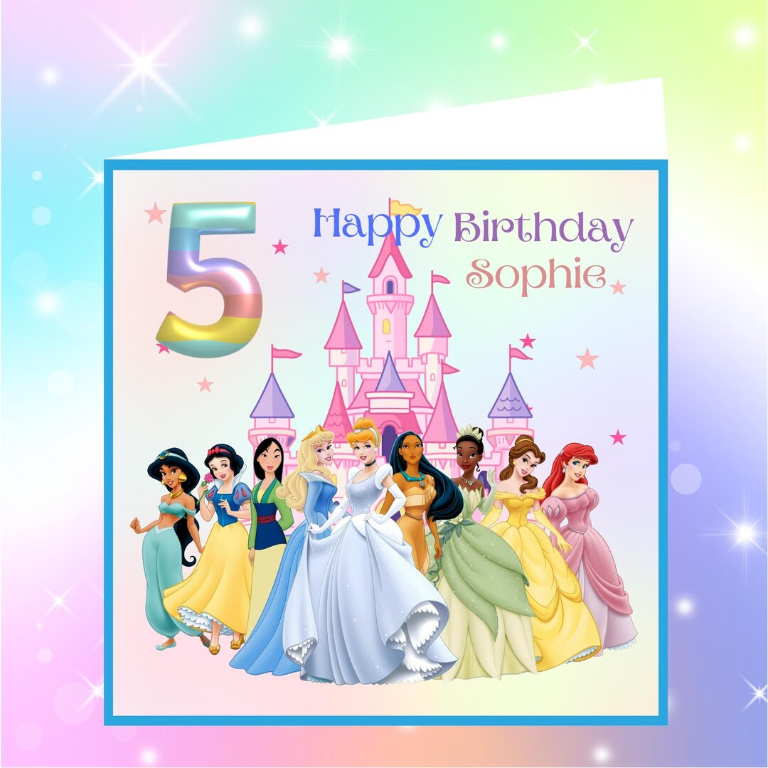 Disney Princesses Birthday Card/princess Castle Card/any Name and Age ...