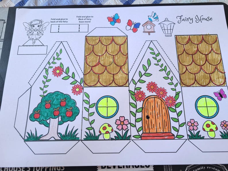 Fairy House Colouring: Cut Out Template, Printable Party Activity (PDF ...