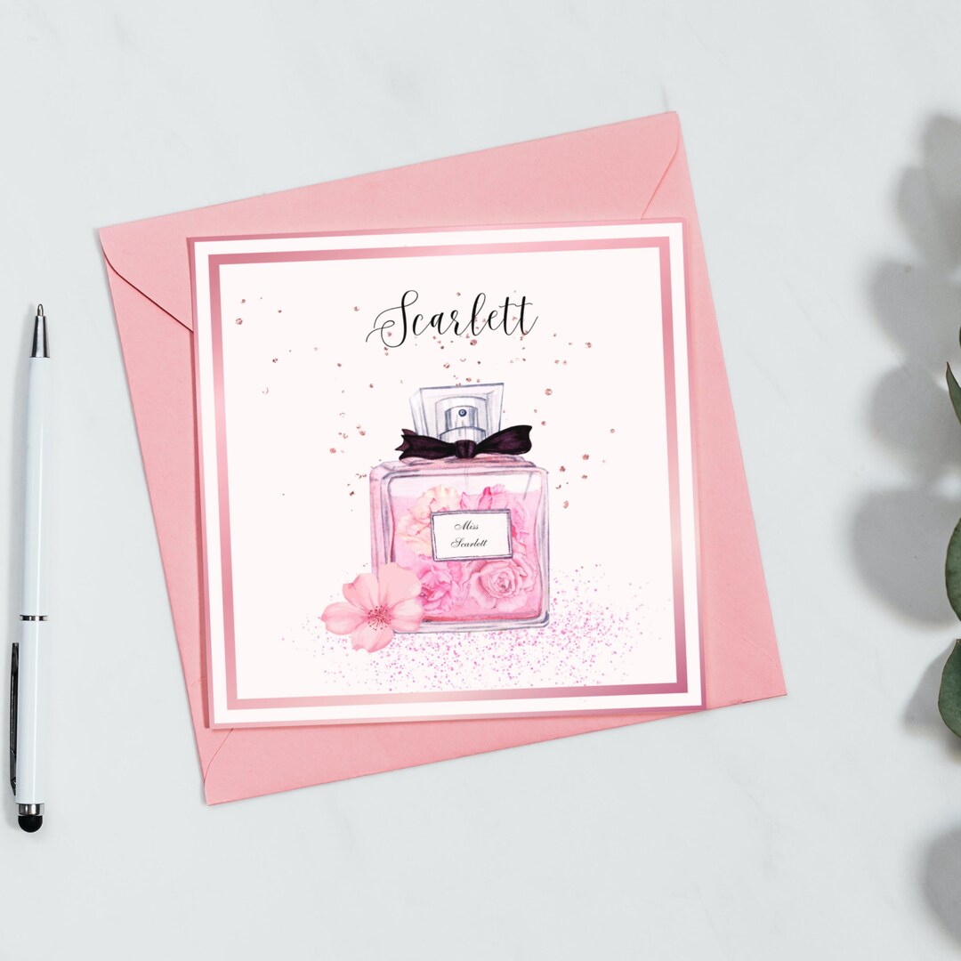 Greeting Card Personalised/perfume Bottle/any Name/any Occasion/pink ...