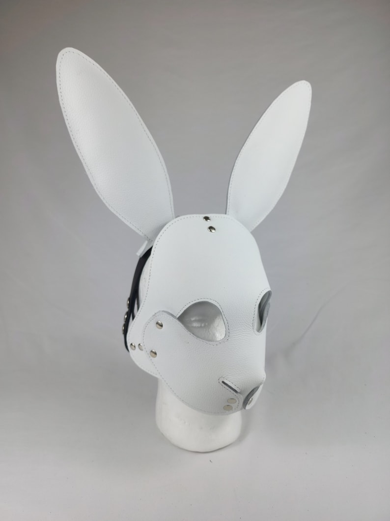 White Leather Bunny Rabbit Pet Play Hood With White Stitching - Etsy