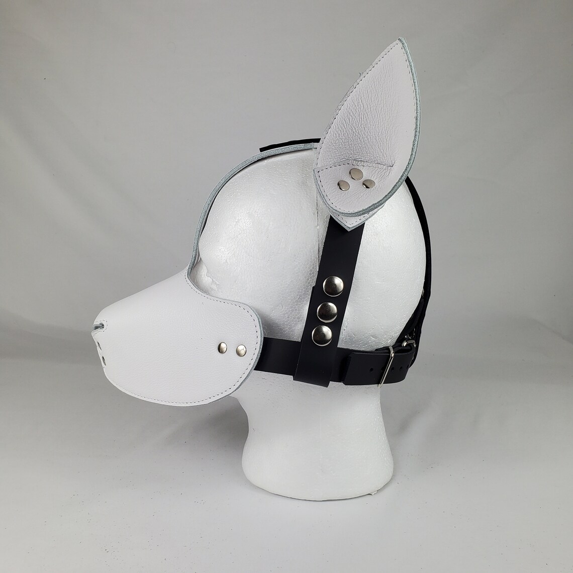 White Leather Open Face Pup Play Hood - Etsy