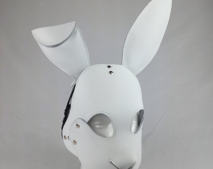 White Leather Bunny Rabbit Pet Play Hood With White Stitching - Etsy