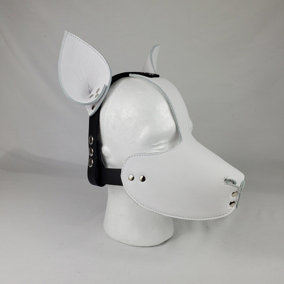White Leather Open Face Pup Play Hood - Etsy