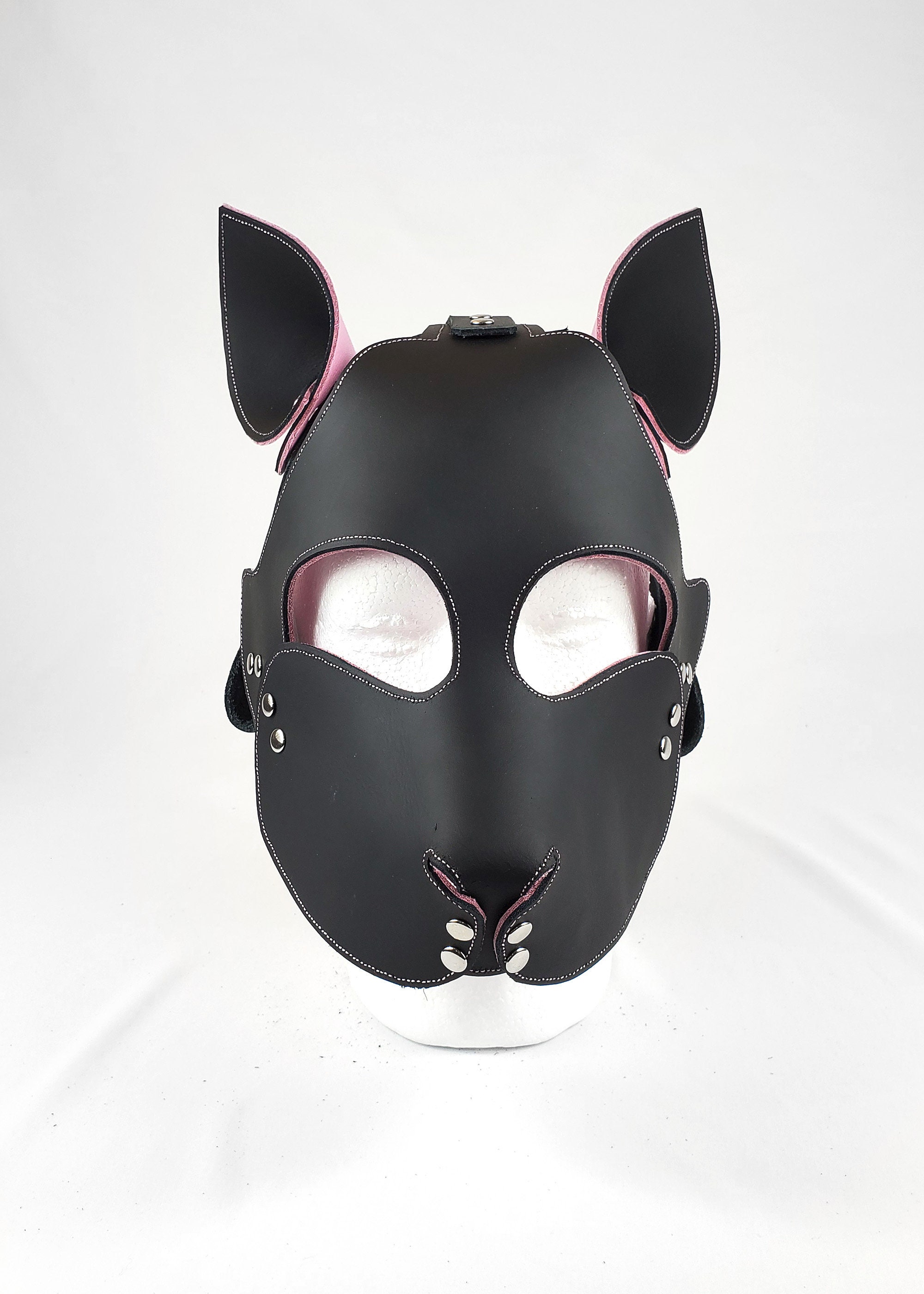Black Leather Pup Play Hood With Pink Lining Black or Pink | Etsy
