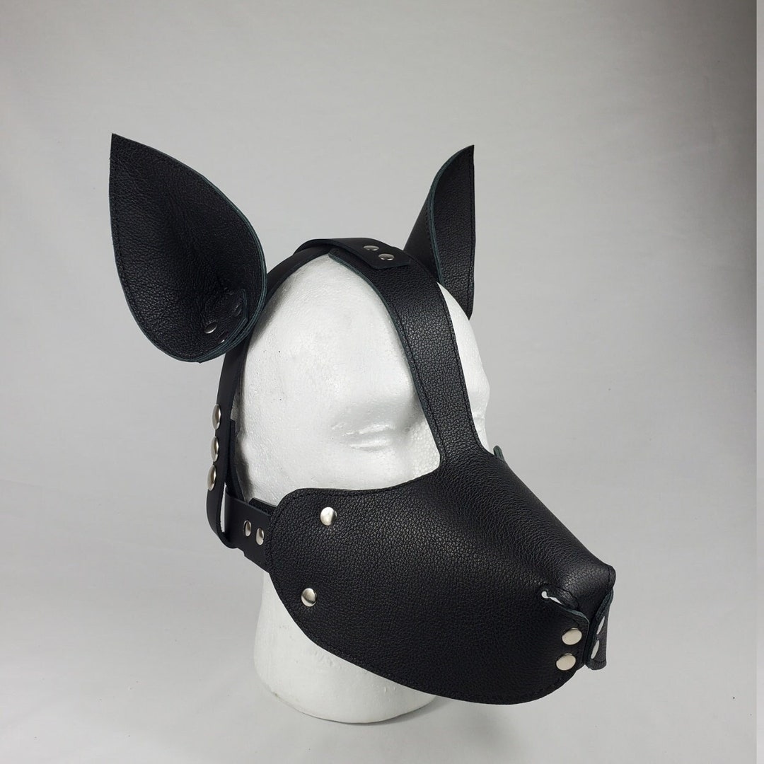 Black Leather Open Face Pup Play Hood - Etsy