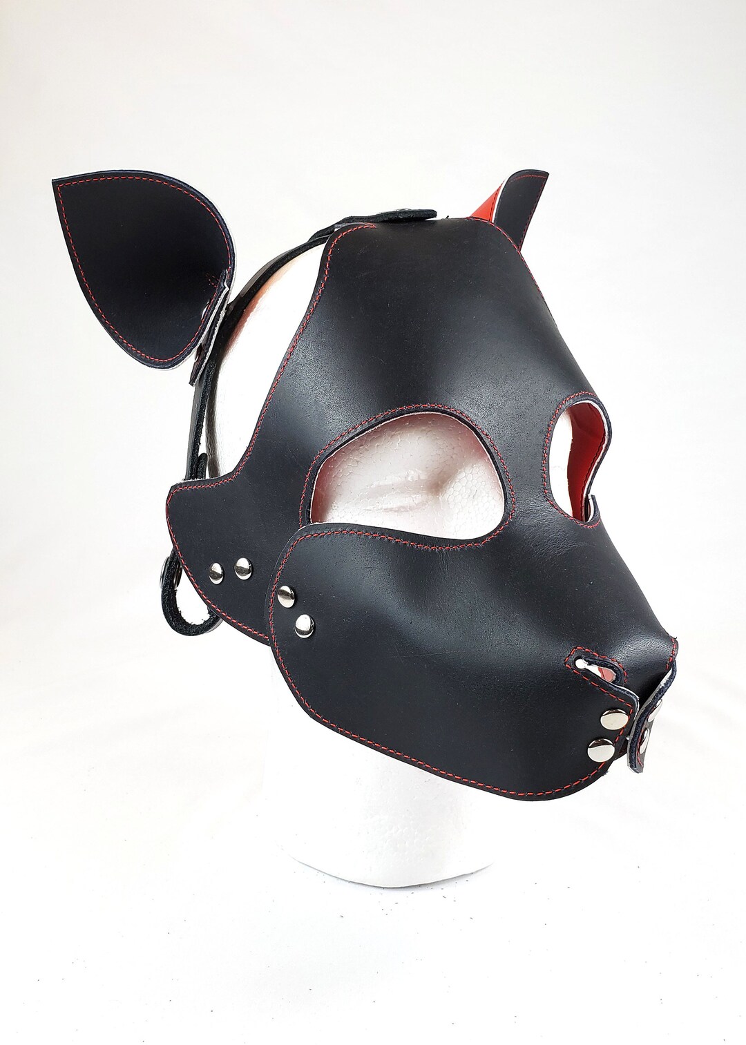 Black Leather Pup Play Hood With Red Stitching and Interior - Etsy