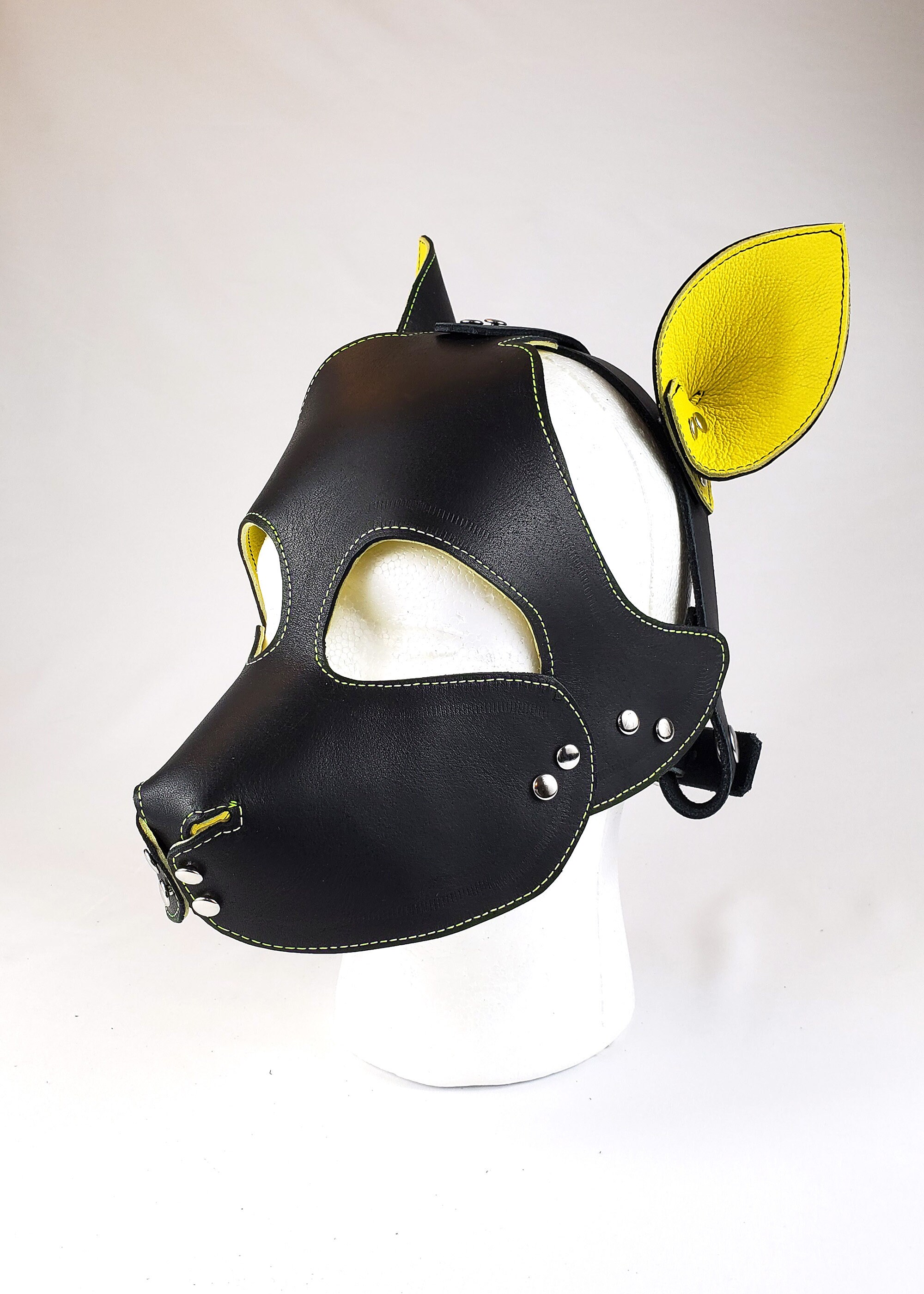 Black and Yellow Leather Pup Play Hood - Etsy