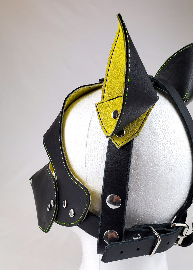 Black and Yellow Leather Pup Play Hood - Etsy