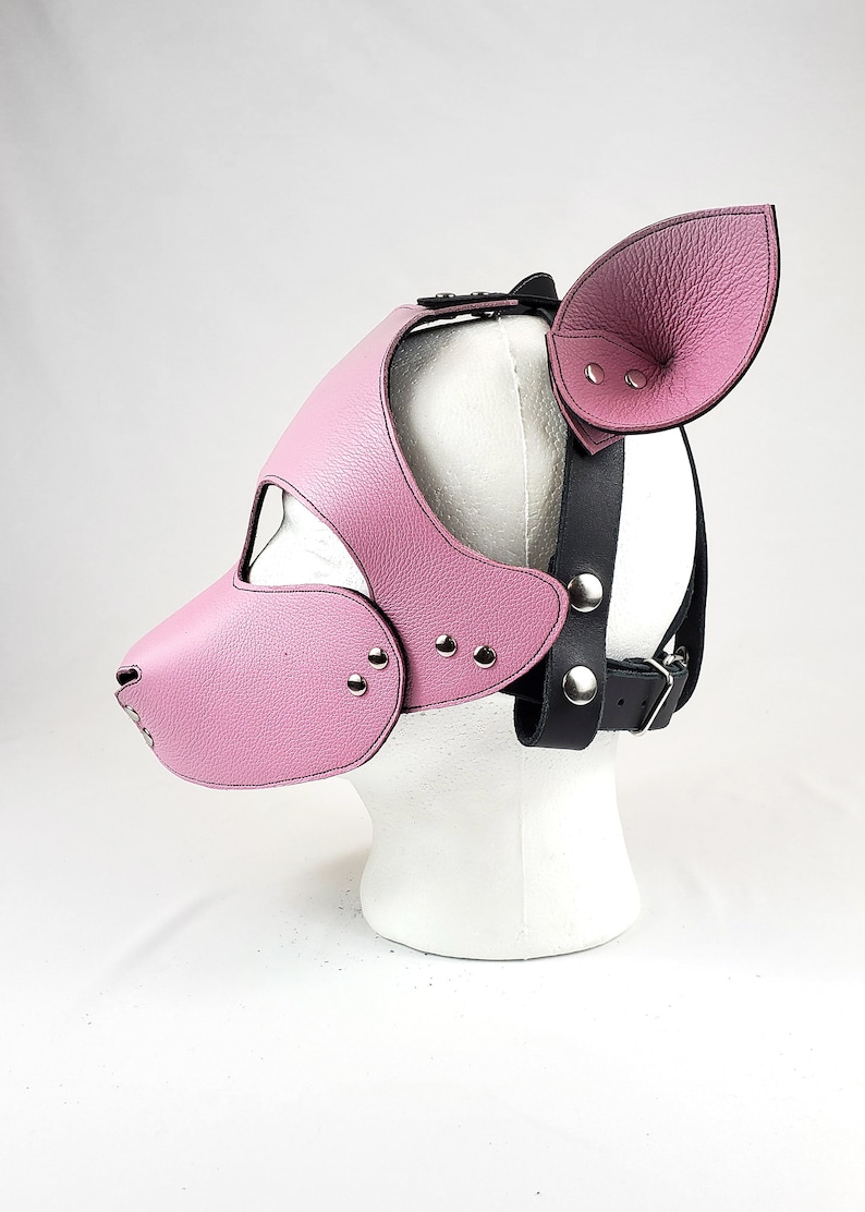Pink Leather Pup Play Hood With Pink or Black Ears - Etsy