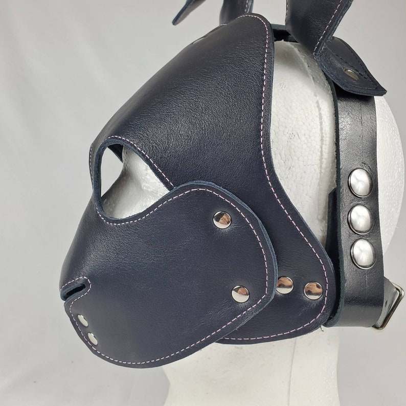Black Leather Bunny Rabbit Pet Play Hood With Pink Stitching - Etsy
