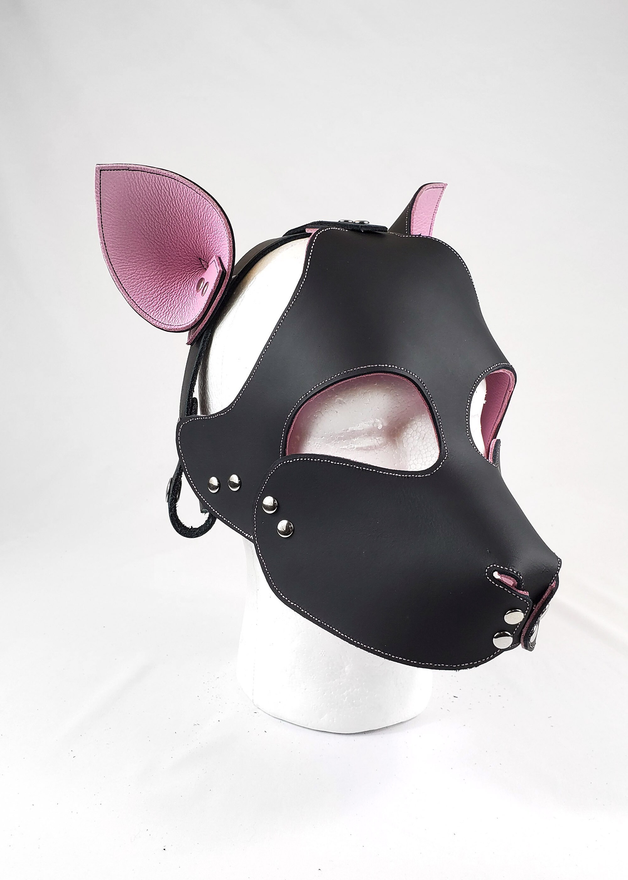 Black Leather Pup Play Hood With Pink Lining Black or Pink | Etsy